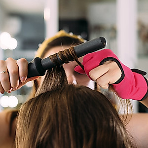 Heat Resistant Gloves for Hair Styling 2 Pcs Curling Wand Glove 3 Finger Barber Glove Reusable Hair Dye Heat Protector Glove (Black, Rose Red)