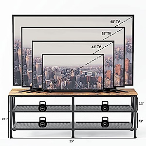 Furologee TV Stand with 3-Tier Open Storage Shelves and 6-Tier Bookshelf, Tall Rustic Bookcase with 2 Drawers Storage Organizer,