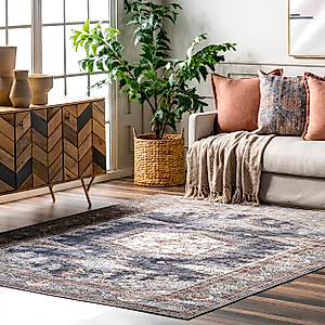 nuLOOM Maire Traditional Medallion Machine Washable Area Rug, 3' 3" x 5', Blue
