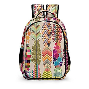 Colored Feather Pattern Travel Laptop Backpack Durable Computer Bag Casual Daypack Work Backpack for Women & Men