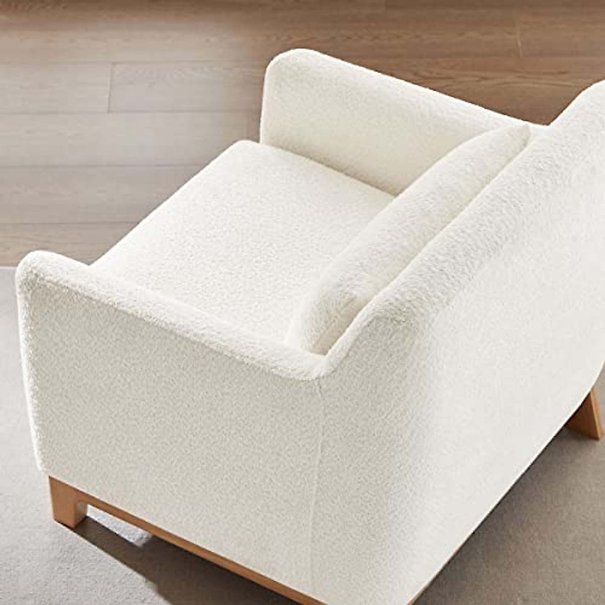 VANOMi Extra Deep Accent Chair, Fabric Upholstered Comfy Reading Armchair for Living Room, Bedroom Single Seat Sofa Chair with Wood Base, Lamb Fabric