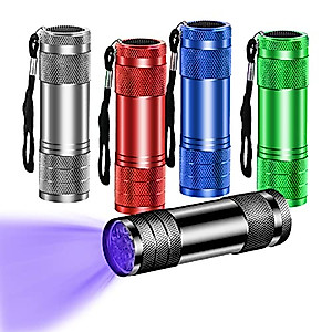 yikosam 5 Pcs UV Black Light Flashlights, 9 Led 395-400nm Mini Blacklight Handheld Portable Torch Pet Urine Detector for Bed Bug, Hair, Dog Cat Urine and Stains Batteries Included