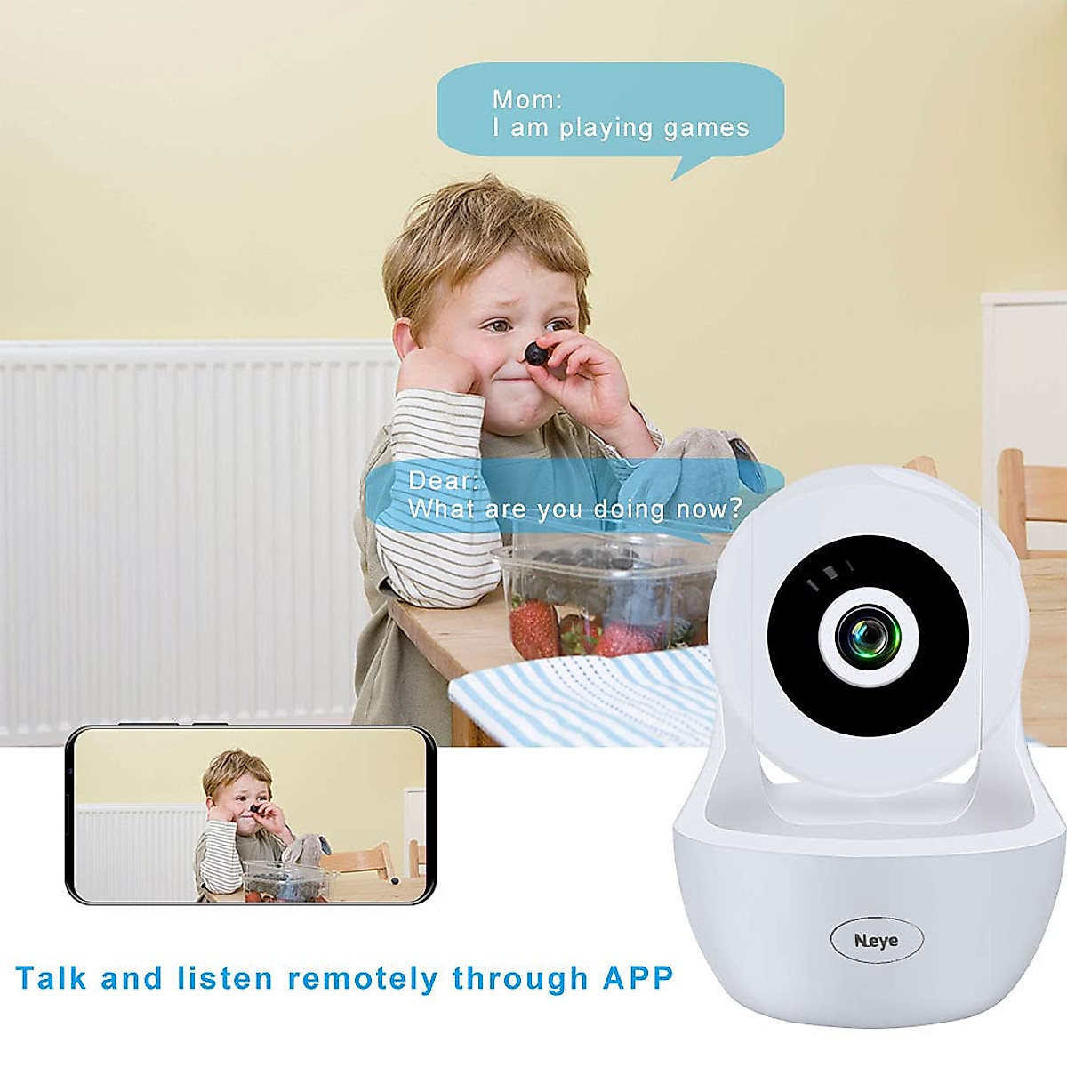 WiFi Security Home Camera，Baby Monitor Wireless IP Camera with Night Vision Two Way Audio Cloud Storage， Supports 5G WiFi，up to 128GB（White） Indoor Camera
