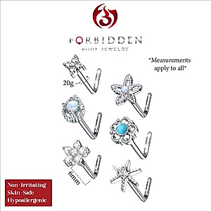 Forbidden Body Jewelry 7Pc Value Pack: 20g Surgical Steel L Shape Nose Rings Plus Free Retainer (Pack 3)