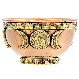 Triple Moon Copper Offering Bowl - for Altar Use or Ritual Offerings - Home Decor, Witchcraft Supplies, Spiritual Decor - Incense Holder for White Sage, Palo Santo, White Sand - 3 Inches Wide