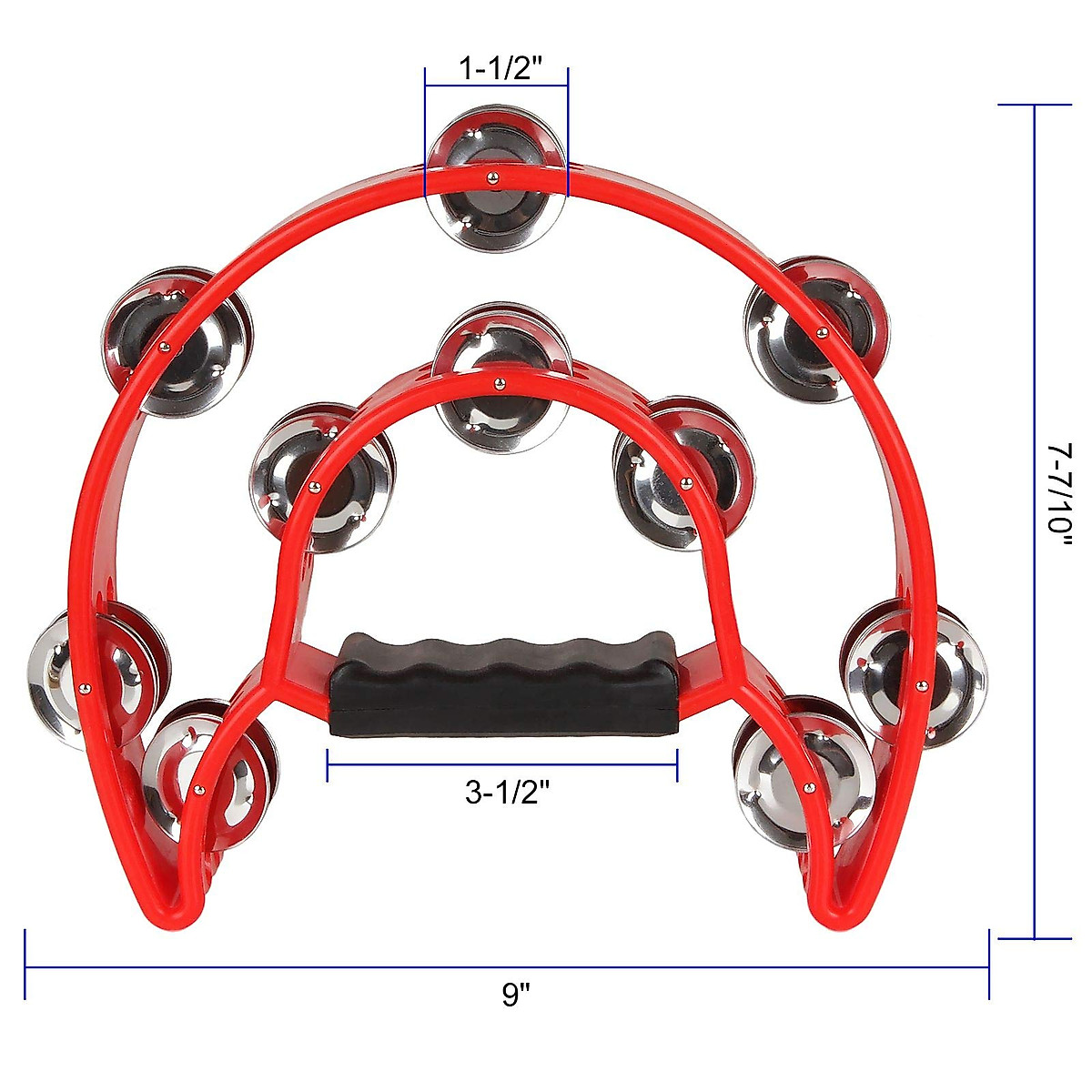 4 Pack 9" Double Row Tambourine Metal Jingles Hand Held Percussion Drum, Half Moon Musical Tambourine, Plastic Musical Percussion Tambourines Music Rhythm for KTV, Party, Multicolor