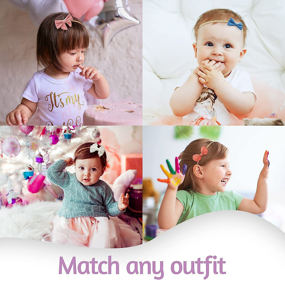 KiddyCare Baby Hair Accessories | Elastic Headbands, Bows, and Lazos Para Bebes | 10 Piece Assortment for Newborns and Girls