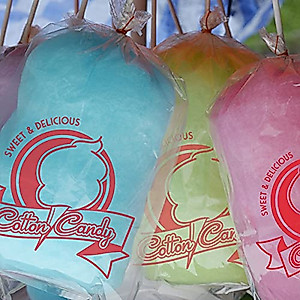 Tafura Cotton Candy Bags with Ties, [Pack of 100] Clear Bags for Cotton Candy with Print, Perfect for the Summer and Carnivals. 11.5x18.5 Inches.