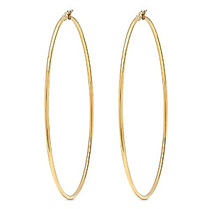 Gem Stone King 3.5 Inch Stainless Steel Yellow Gold Tone Hoop Earrings - 90mm Diameter - Stunning Statement Jewelry for Women