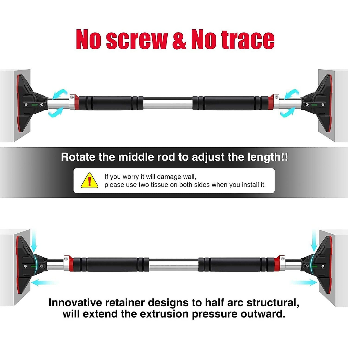 LADER Pull Up Bar for Doorway, Chin Up Bar Upper Body Workout No Screw Installation for Home Gym Exercise Fitness with Level Meter and Adjustable Width, up to 440lbs (Black)