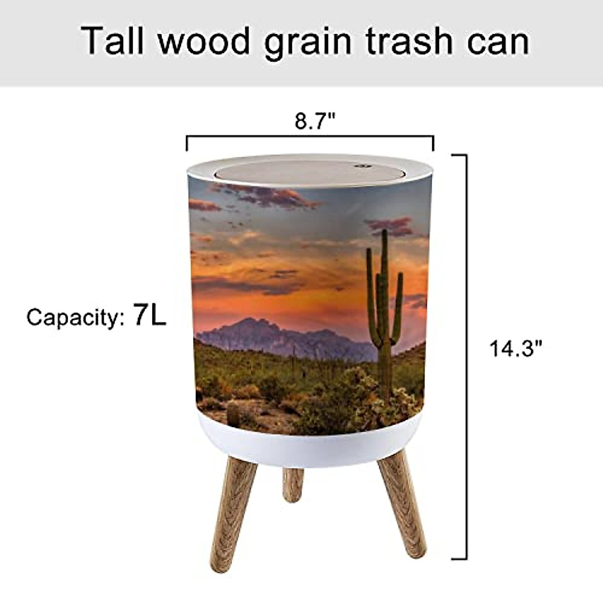 Small Trash Can with Lid Sonoran Sunset Round Recycle Bin Press Top Dog Proof Wastebasket for Kitchen Bathroom Bedroom Office 7L/1.8 Gallon