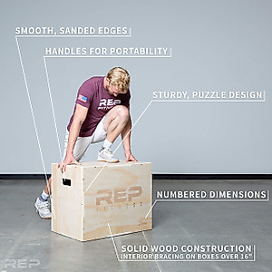 Rep 3 in 1 Wood Plyometric Box for Jump Training and Conditioning 24/20/16
