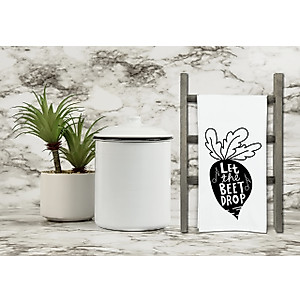 Let the Beet Drop Flour Sack Kitchen Towel with Hanging Loop - Funny Cute Vegetable Pun Dish Cloth Housewarming Hostess Birthday Christmas Veggie Lover Gift