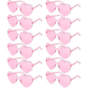 FUNUPUP 12 Pairs Heart Shaped Sunglasses Bulk Rimless Heart Shaped Glasses for Women Bachelorette Party