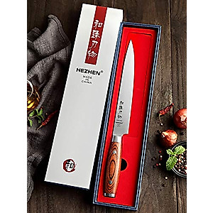 HEZHEN Stainless Steel Slicer Knife,German Steel Carving Knife, Pakka Wood Handle with Gift Box