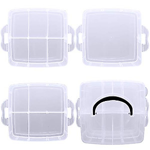 2 Pack - Stackable Craft Organizer Box, 3-Layer Small Storage Container Case, with Adjustable Compartments for Beads, Crafts, Jewelry, Fishing Tackle (5.75 x 5.75 x 5 inches)
