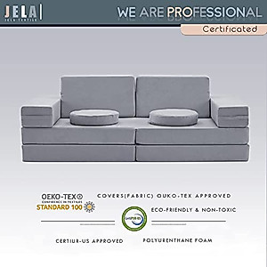 jela Kids Couch 10PCS Luxury, Floor Couch Floor Sofa Modular Furniture for Adults, Playhouse Play Set for Toddlers Babies, Modular Foam Play Couch (Classic, Moonlight Grey)