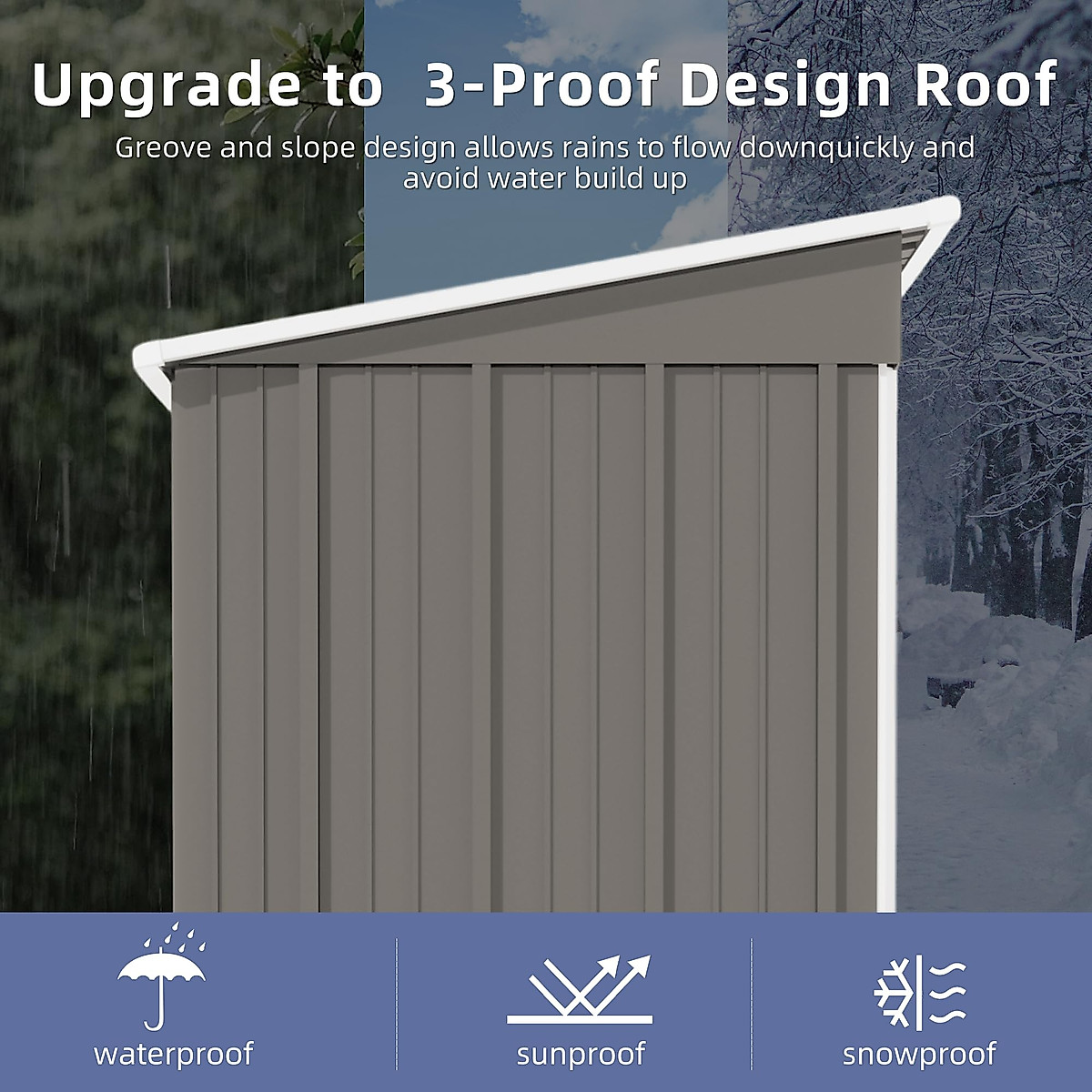 5X3 FT Outdoor Storage Shed, Waterproof Metal Garden Sheds with Lockable Door, Steel Tool Storage Buildings Shed & Outdoor Storage House for Garden, Backyard, Patio, Lawn, Trash Cans(Gray)