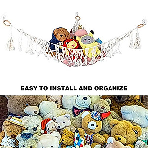CHUWUJU Stuffed Animal Storage Hammock,Hanging Macrame Boho Tassels Hammock Net Toy Organizer Net Holder for Nursery Kids Bedroom,Perfect Home Decor