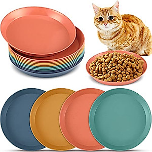 12 Pieces Whisker Fatigue Relief Cat Bowl 6 Inch Shallow Cat Food Dish Cat Wet Feeding Bowls Wide and Small Pet Plate for Kittens and Short Legged Cat, Wheat Straw (Round)