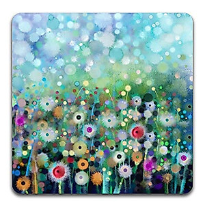 Beautiful Watercolor Flowers Square Coaster Set - Made of Recycled Rubber - Set of 4