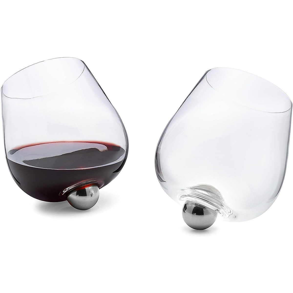 Aura Glass 14oz Stemless Aerating Wine Glasses (Set of 2) - No Spill Glass Tumblers for Red or White Wines that spin on a stainless steel ball, Coasters sold separately, Made in USA