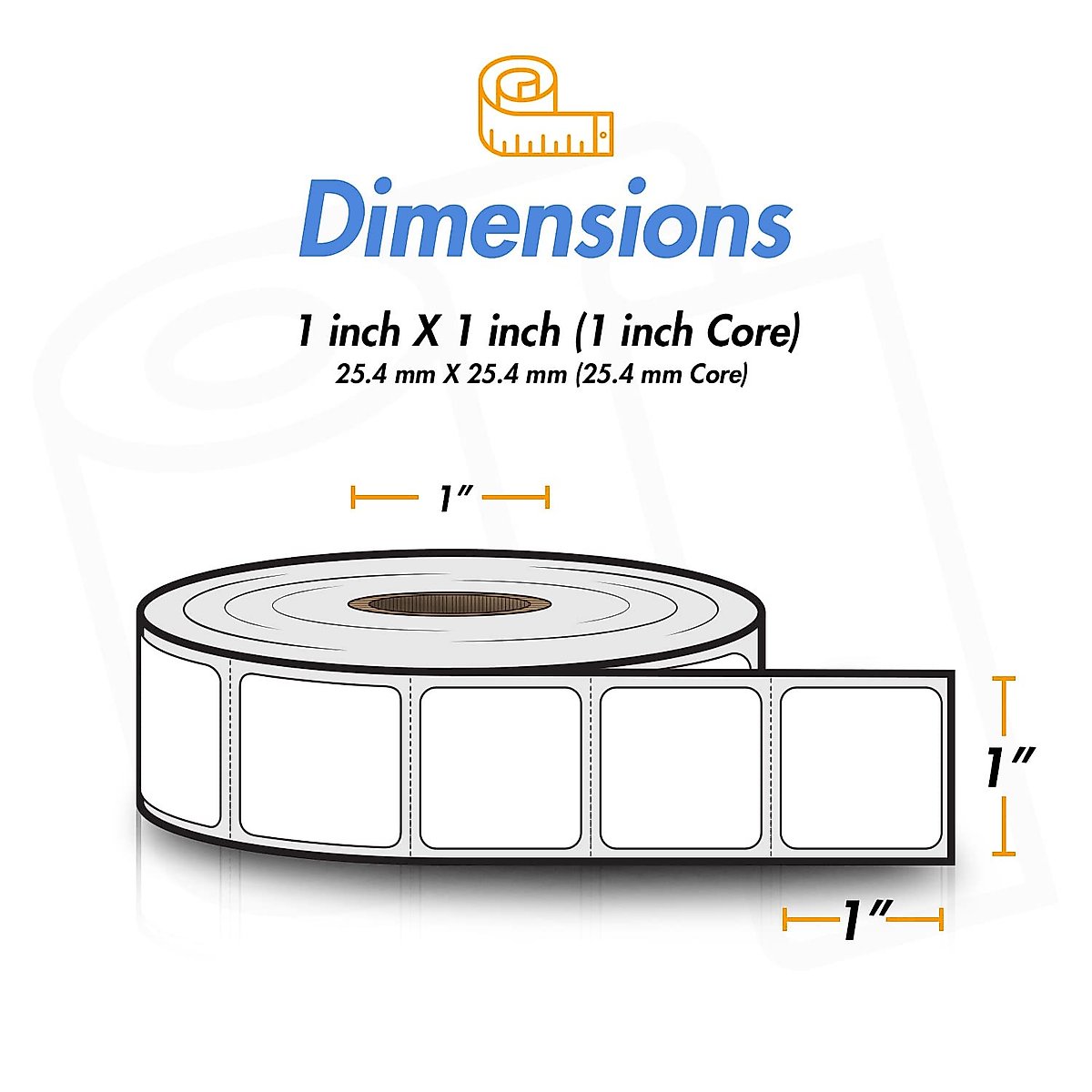 OfficeSmartLabels – 1" x 1" Removable Square Direct Thermal Labels - Compatible with Rollo & Zebra Desktop Printers and More – 1” Core; Perforated, Water & Oil Resistant (1 Roll, 1380 Labels)
