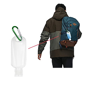 Kare & Kind Clear Portable Travel Bottles - 4x Empty Bottles with Flip Top Caps, 4x Carabiner, 1x Sticker Label Sheets - up to 50 ML -For Hand Sanitizers, Disinfectant Alcohol, Liquids, Toiletries