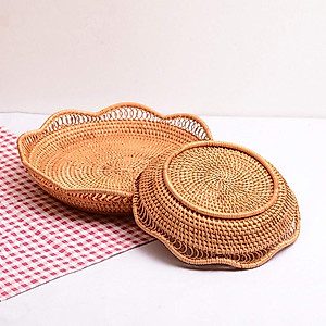 amololo Hademade Flower Shape Fruit Basket Food Caddy Snack Storage Tray Dinning Room Bowl (2-Size S+L)