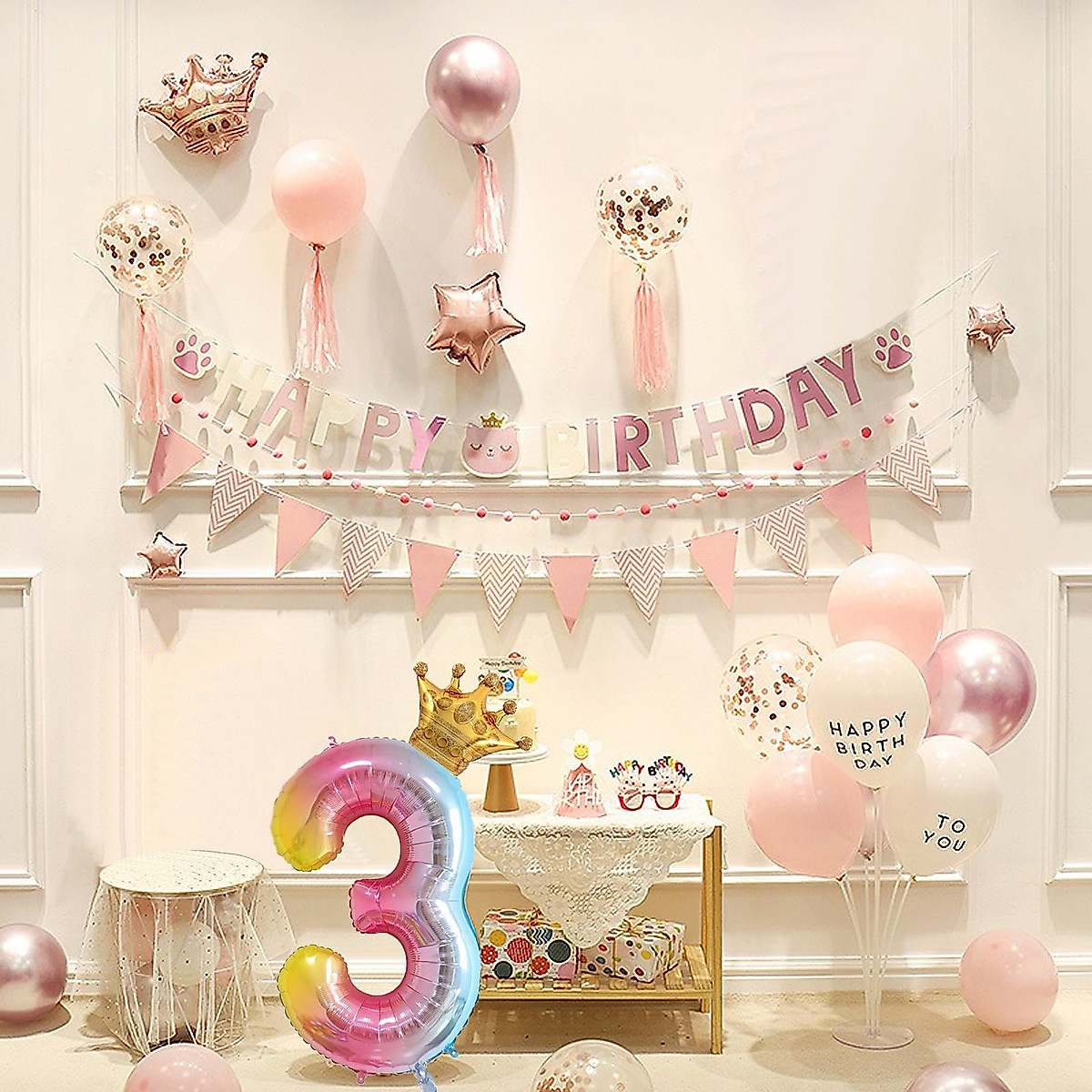 40 Inch Rainbow Gradient Number 2 & Mini Crown Balloon for Birthday Party Decorations, 2nd Birthday Party Decorations, Baby Shower Anniversary Balloons Decorations Supplies