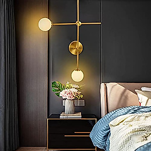 BAODEN Modern 2 Lights Globe Wall Sconce Industrial Wall Lamp with G4 Bulb Mid Century Rotatable Light Fixture Brushed Brass Finished with White Globe Glass Lampshade (Gold Color)