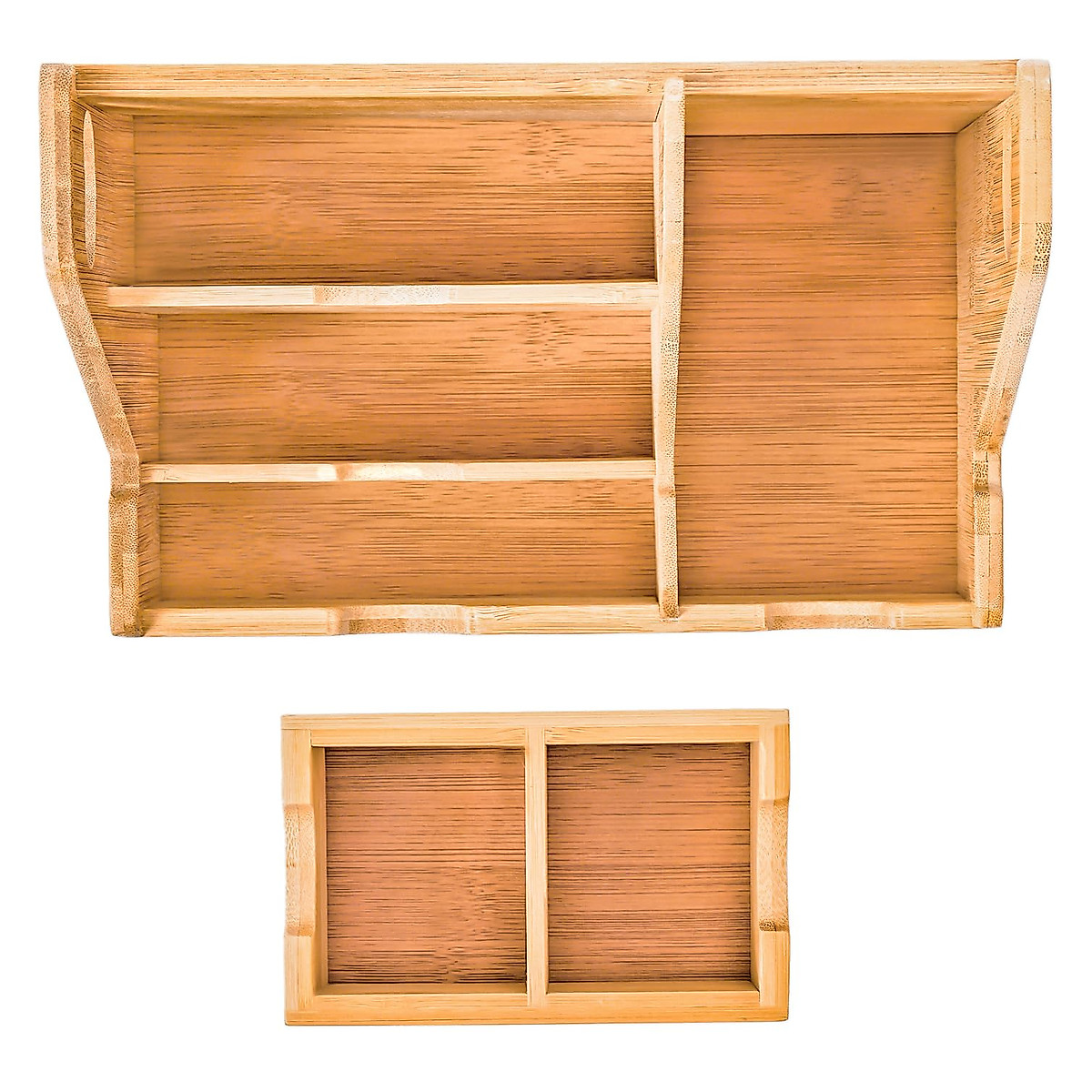 Elsjoy 3 Pieces Bamboo Desk Organizer Set with Pen Holder, Table Organizer Caddy Office Desk Accessories Storage Holder with Handle, Desktop Organizer for Office Supplies, Vanity, Mail