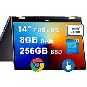 Acer Chromebook Spin 714 2-in-1 Laptop 14in FHD+ IPS Touchscreen 13th Generation Intel 10-core i5-1335U Beats i7-1255U 8GB RAM 256GB SSD Backlit USB-C Thunderbolt Sleeve ChromeOS Silver + HDMI Cable