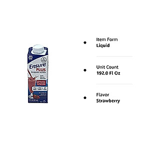 Ensure Plus Strawberry Therapeutic Nutrition, 8 Ounce Recloseable Carton, Abbott 64907 - Case Of 24