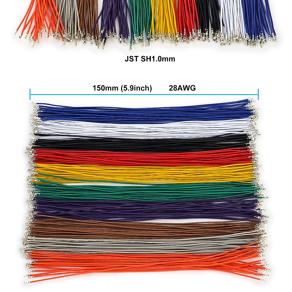 Keszoox Jst SH1.0mm Connector Kit and Premium Pre-Crimped Cables，for SPRacing F3 Omnibus F4 Pro F7 Racing Drone Wire Kit，Total 140pcs sh1.0 Connectors and 10 Colors 250pcs 28AWG Cable 150mm Wire
