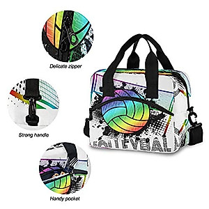 Sport Ball Volleyball Poster Lunch Bags for Women Insulated Reusable Lunch Tote Holder Lunch Cooler Bag Lunch Box with Shoulder Strap for Men Kid Girl