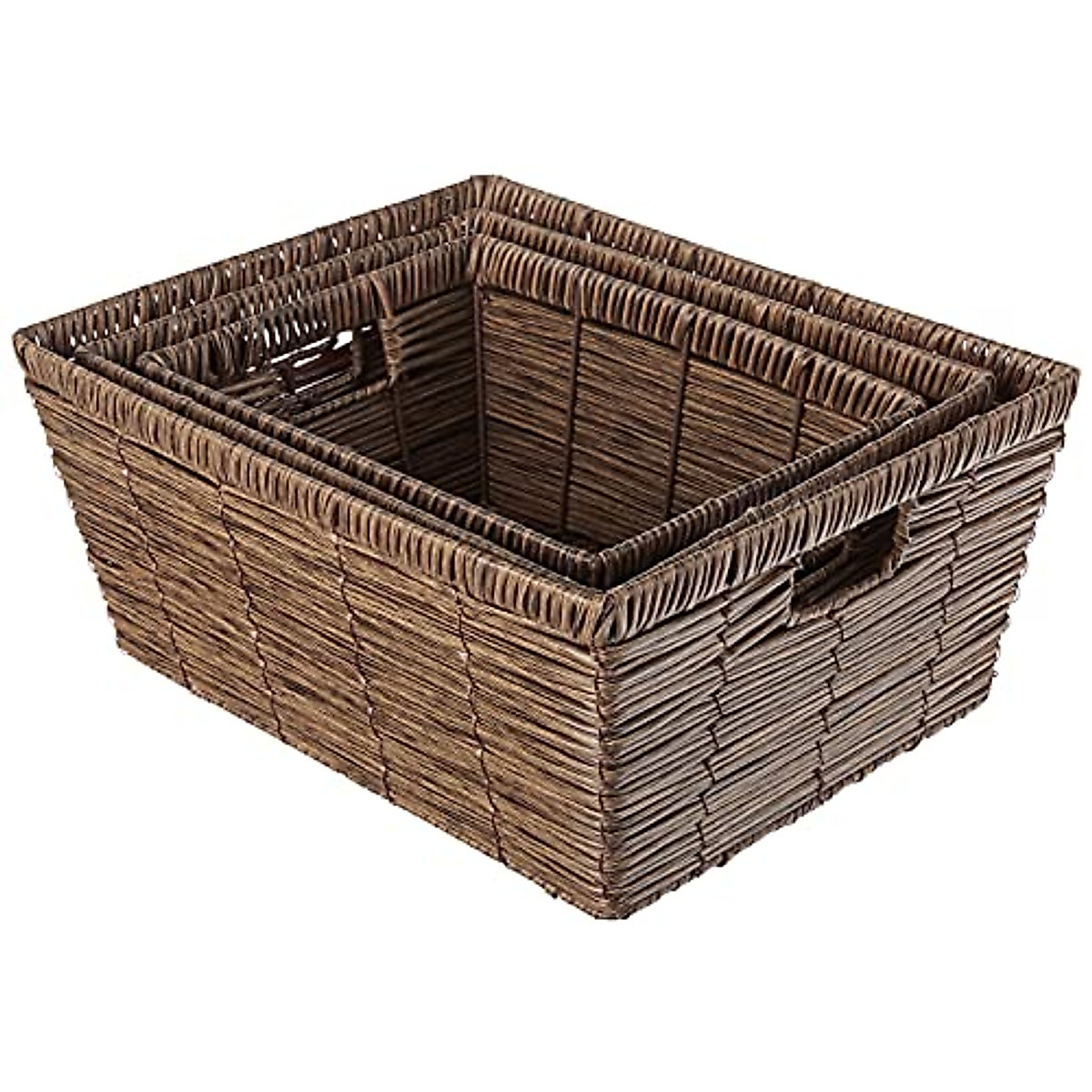 Whitmor Distressed Rattique Storage Baskets Set of 3