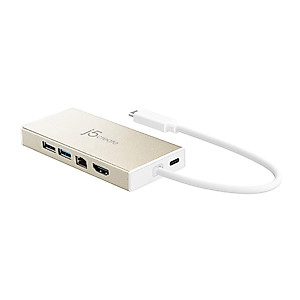 j5create USB-C 3.1 Mini Hub- USB 3.1/3.0/2.0| HDMI 1920 x 1200 @ 60 Hz/VGA 1920 x 1200 @ 60 Hz | Gigabit Ethernet | Compatible with USB C Devices