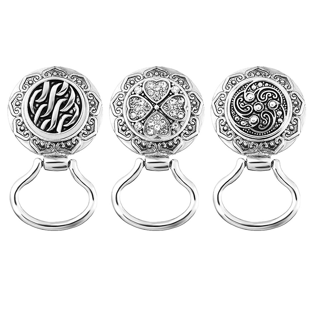 MJartoria Interchangeable Snap Buttons Centerpiece Rhinestone Eye Glass Holding Brooch (Silver Color)