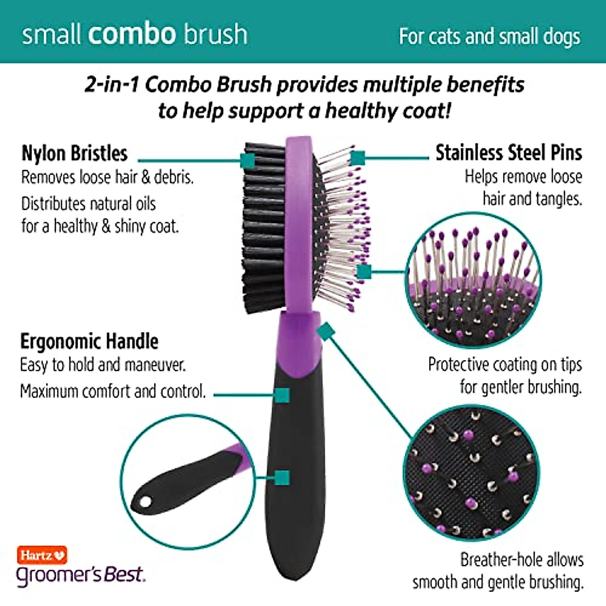 Groomer's Best Small Combo Brush for Cats and Small Dogs