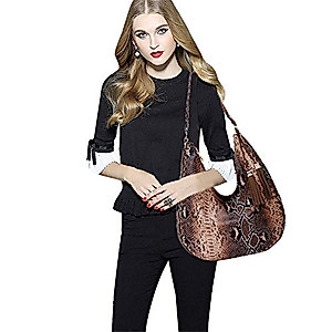 CLARA Snakeskin Hobo Handbag PU Leather Top Handle Bag Tassel Shoulder Bag Satchel Travel Tote Purse Brown