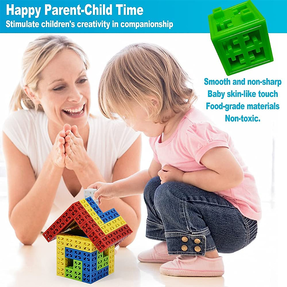 Building Stacking Block Toy, Stack Building Blocks Sensory Toy for Kids STEM Educational Sets Learning & Development Toys Cubes, DIY Build Variations with Funny Puzzle Bricks for Age 3 and Up, 150pcs