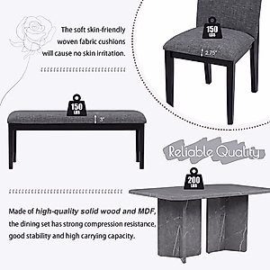 Merax 6 Pieces Dining Table Set with 4 Chairs and 1 Bench,Modern Faux Marble Kitchen Furniture, Gray