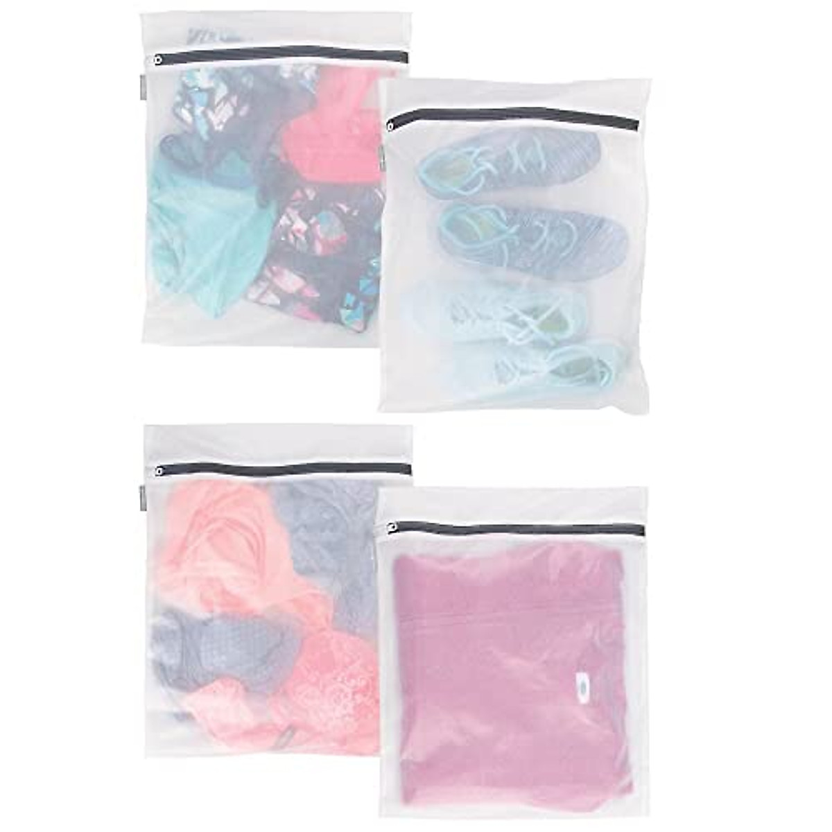 mDesign Large Laundry Mesh Wash Bag - Fine Weave Fabric, Zipper Closure, Washing Machine and Dryer Safe, Protect Lingerie, Delicates, Underwear, Bras, Leggings - Great Travel Bag - 4 Pack - White