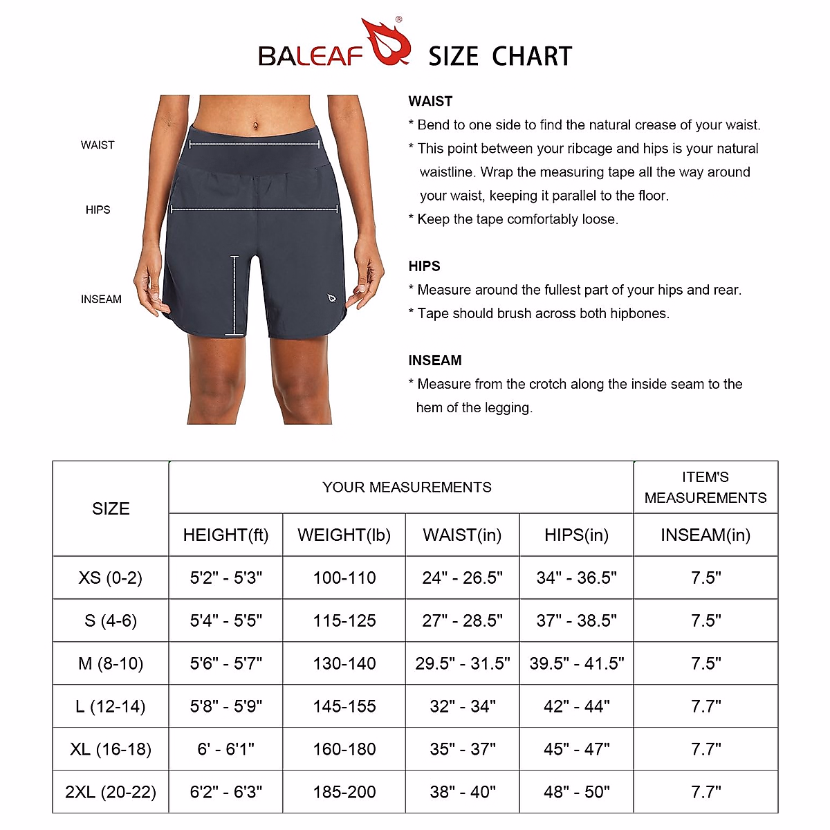 BALEAF Womens' 7" Long Running Athletic Shorts Back Zipper Pocket Workout Gym Shorts Quick Dry High Waist with Liner Black Size M