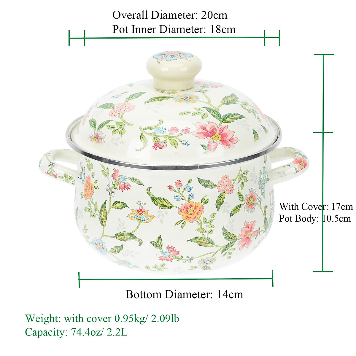 Colorful Enamel Stock Pot with Lid Double Ear for Cooking, 20x20cm, BMR0609A2S15L5