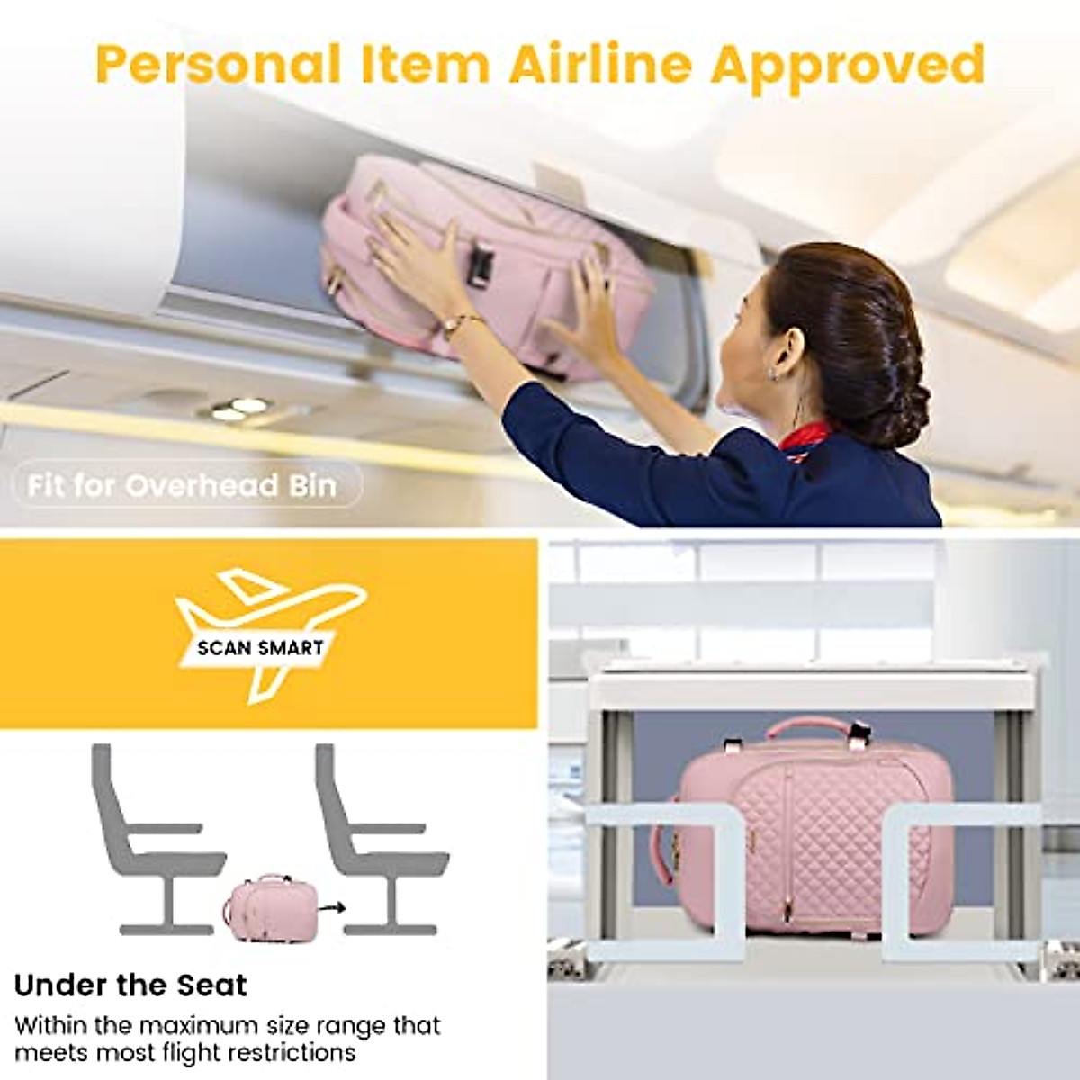 LOVEVOOK Large Travel Backpack Women,40L Flight Approved Carry On Backpack Fits for 17.3inch Laptop,Anti-Theft Large Casual Daypack with 3 Packing Cubes, Pink