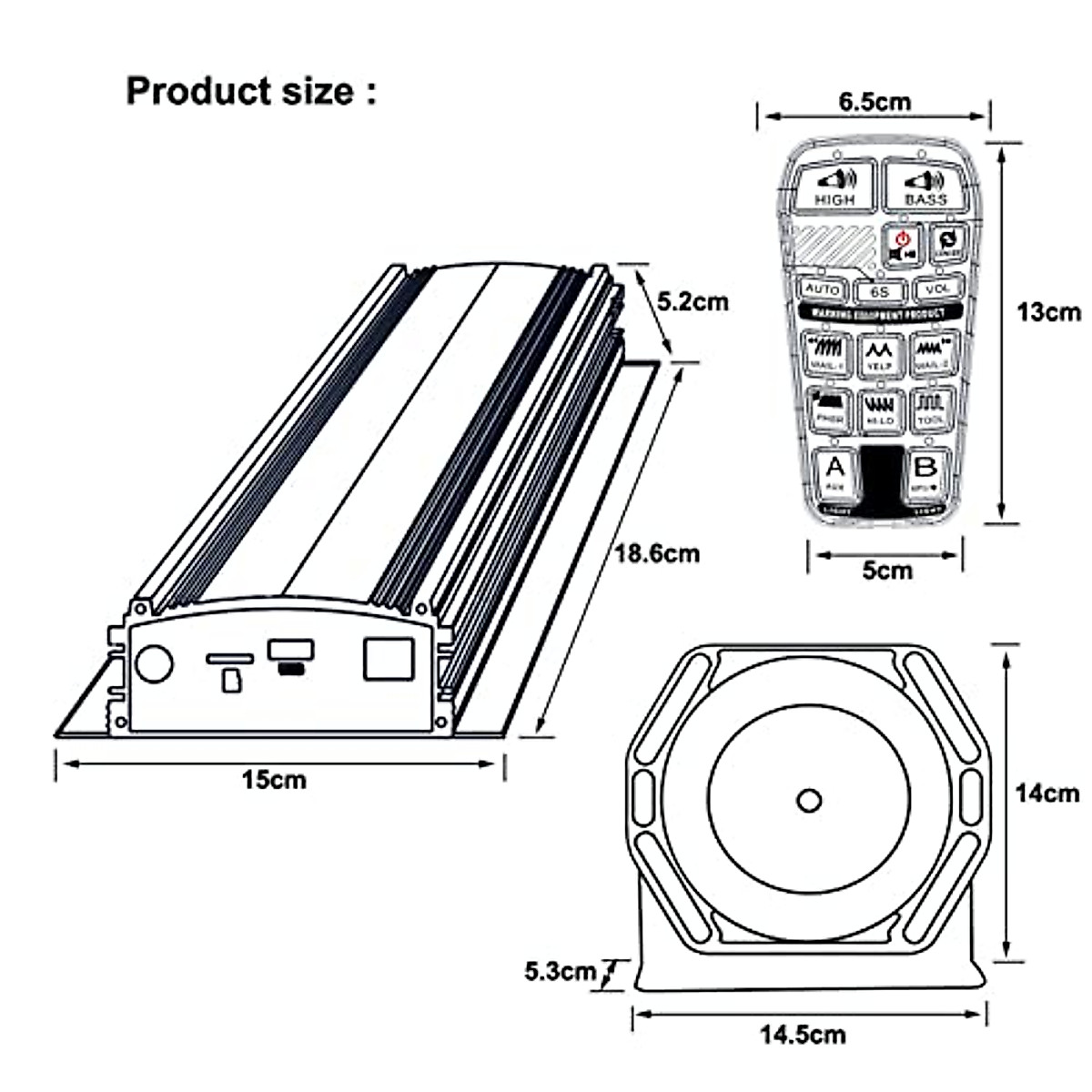 Evershine Signal 12/24V 100W All-in-One Police Siren and Speaker Kit with Multi-Tones Amplifier,118~125dB Speaker, Handheld Microphone PA System, MP3 Play, Recording Function for Vehicles Car Truck