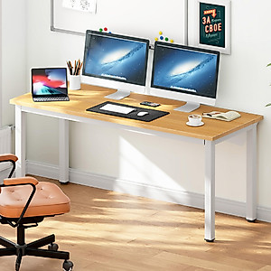 DlandHome 63 inches X-Large Computer Desk, Composite Wood Board, Decent and Steady Home Office Desk/Workstation/Table, BS1-160TW Teak and White Legs, 1 Pack