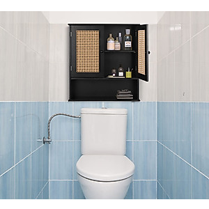 Bathroom Medicine Cabinet Wall Mounted,Black Rattan Storage Cabinet,Towel Cabinet for Bathroom Storage Over the Toilet,Floating Cabinet for Small Spaces,Hanging Cabinet for Kitchen Laundry Living Room